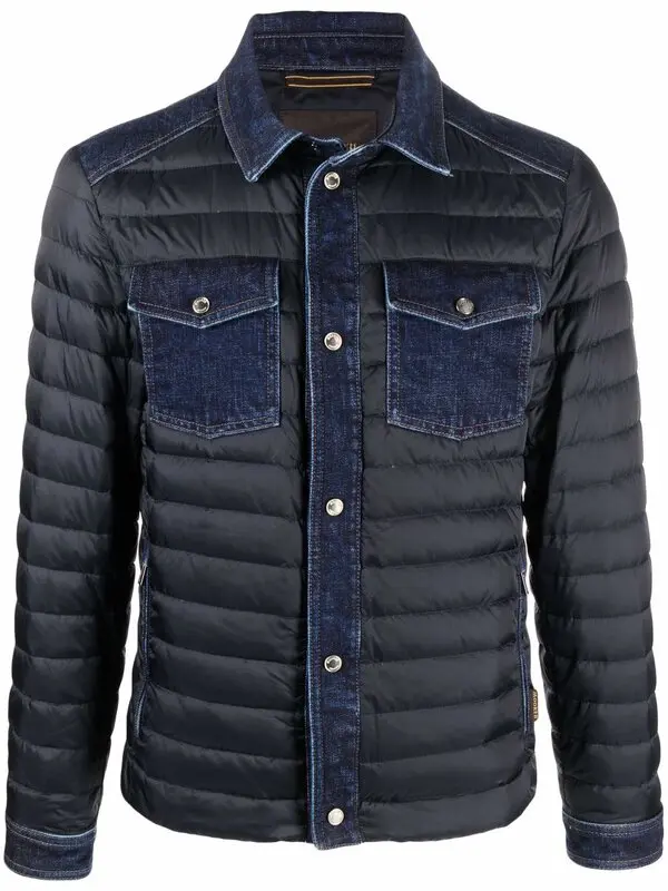 MOORER Denim-detail Padded Jacket - Blue