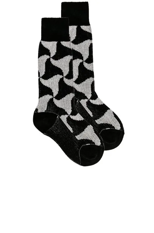 Bottega Veneta Wavy Triangle Cashmere Socks - Black & White