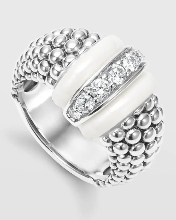 Lagos White Caviar Diamond Link Ring - Silver