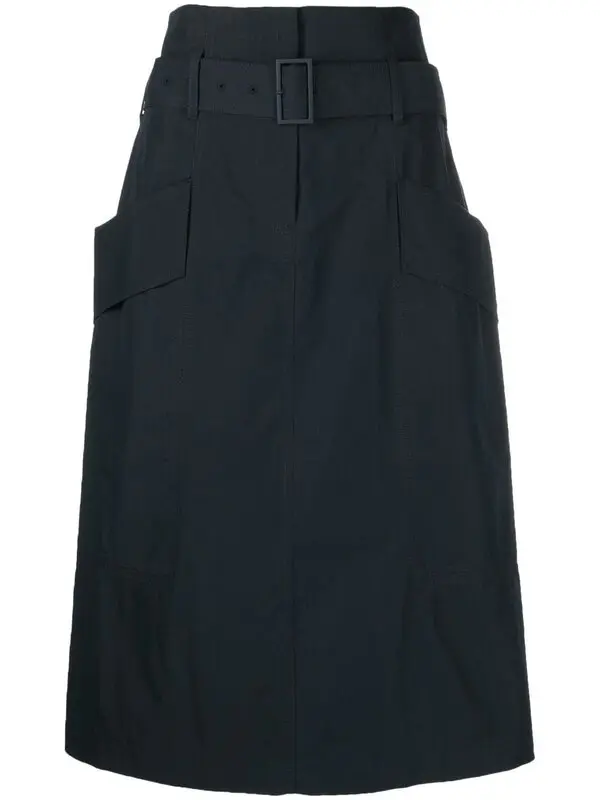 LOW CLASSIC Belted-waist A-line Midi Skirt