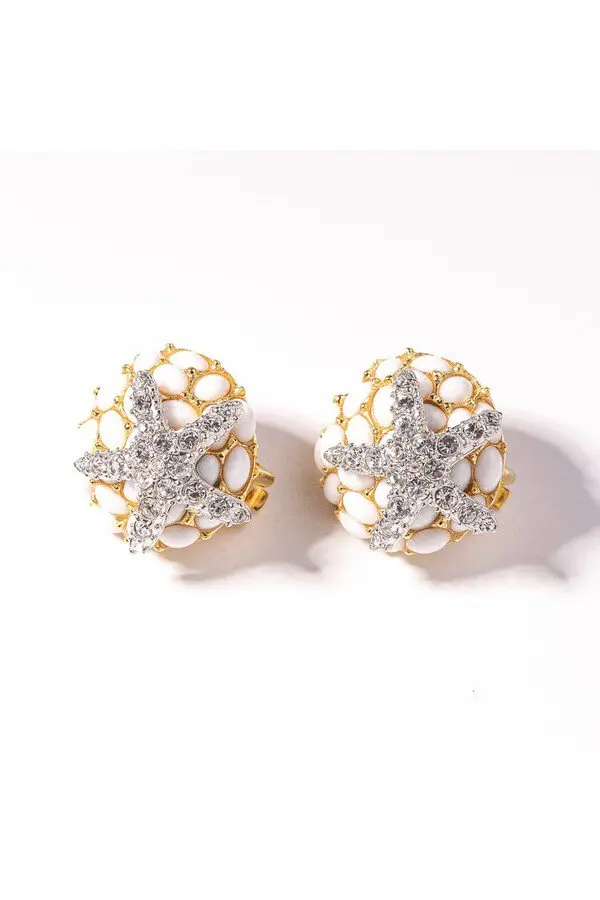 KENNETH JAY LANE Cabochons And Starfish Clip On Earrings - White