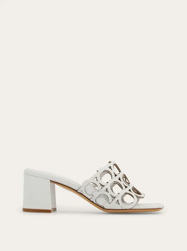 FERRAGAMO Gancini Heel Sandal - White