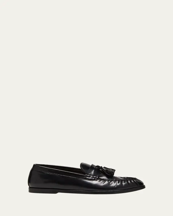 THE ROW Calfskin Tassel Loafers - Black