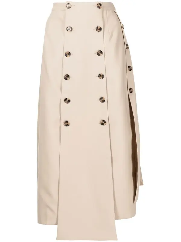 Rokh Panelled Midi Skirt With Button Detail - Brown