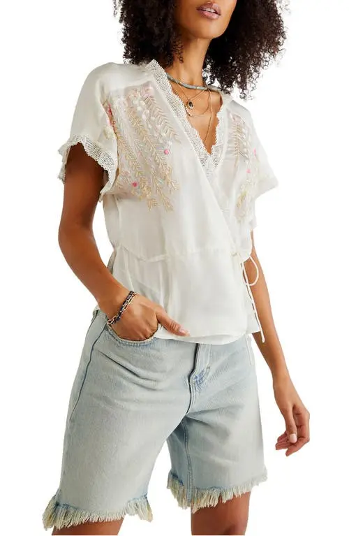 Buy Free People Renee Embroidered Linen Blend Wrap Top Ivory At 70