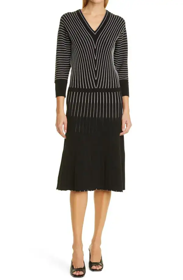 Hugo Boss Boss Fonika Stripe V-Neck Sweater Dress - Black Fantasy |  Editorialist