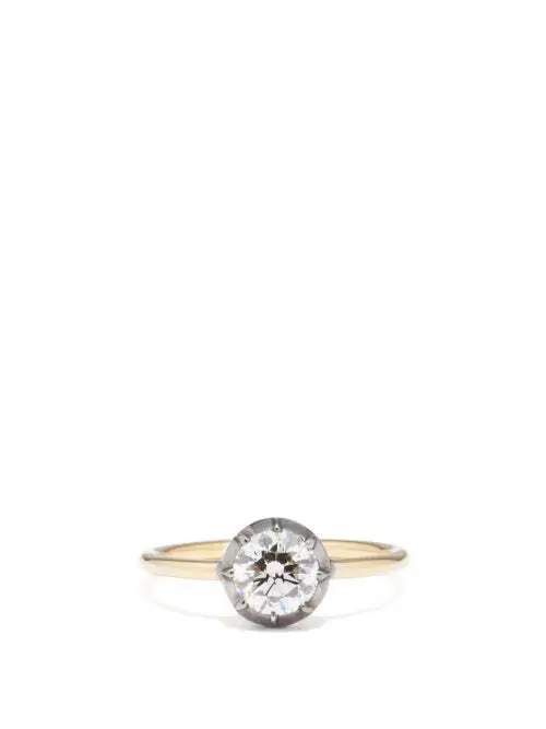 JESSICA MCCORMACK Button Back Diamond & 18kt Gold Ring - Gold Multi ...