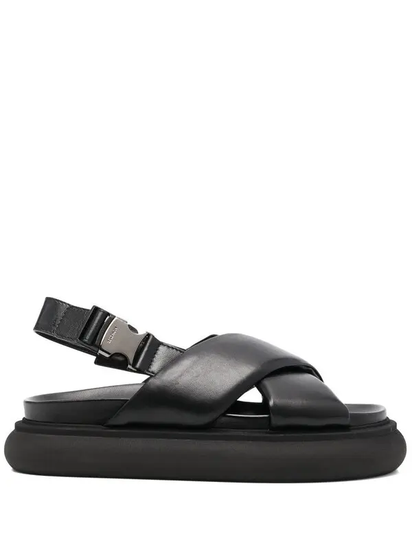 Moncler Cross-strap Leather Sandals - Black