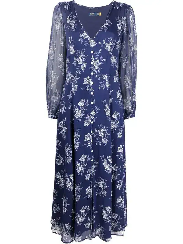 ralph lauren long blue dress Pacific Blue Chambray Woven Collared Long Sleeve Shirt Dress main image 0