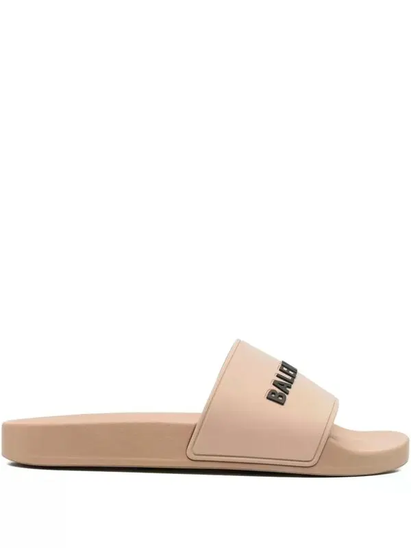 Balenciaga Logo Pool Slides - Neutrals