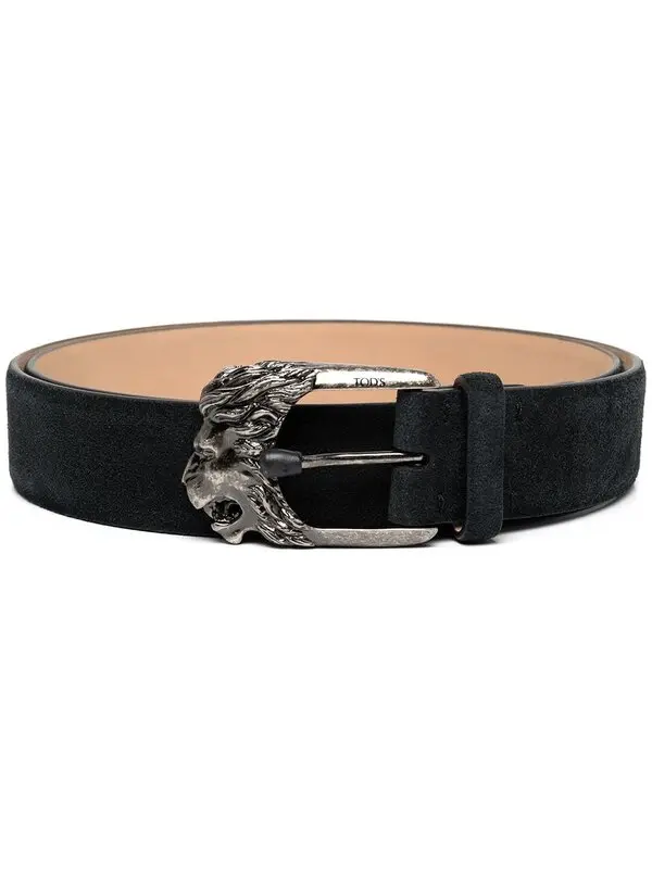 TOD'S Lion Buckle Suede Belt