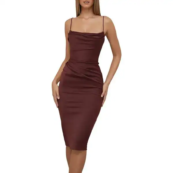 House Of Cb Anja Satin Corset Midi Dress - Raisin - 50% Off | Editorialist