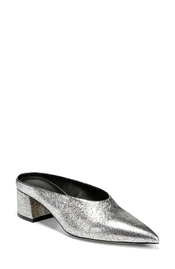 Vince Ralston Pointy Toe Mule In Silver Metallic 40% Off