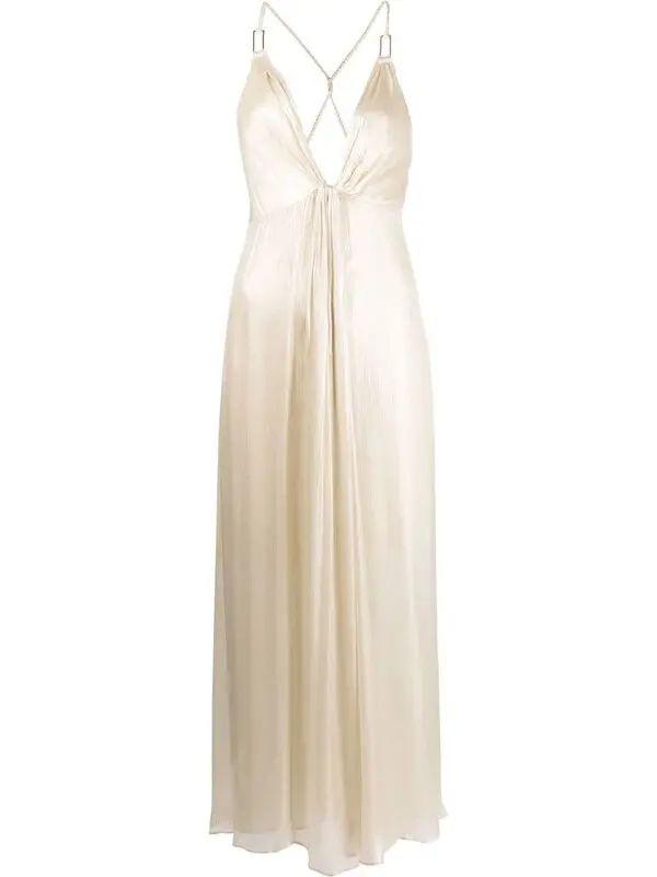 Mes Demoiselles Metallic Draped V-Neck Dress In Gold - 30% Off |  Editorialist