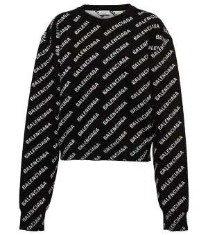 Balenciaga Logo Jacquard Cotton-Blend Sweater In Black 40% Off