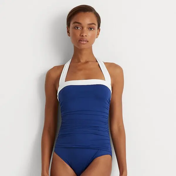 Ralph Lauren Bandeau One-Piece Swimsuit Sapphire Editorialist