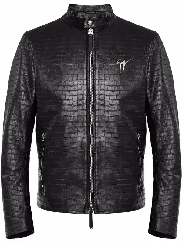 Giuseppe Zanotti Croco-Ebossed Leather Jacket In Black - 50% Off