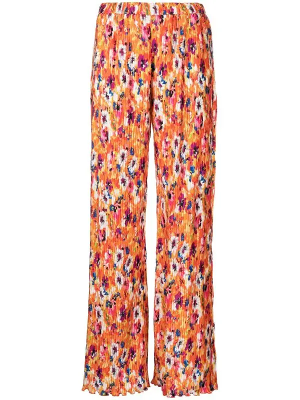 MSGM Pleated Floral-print Trousers - Orange