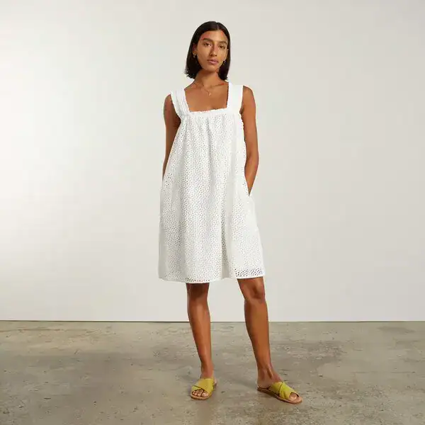 Everlane Eyelet Smock Dress White Editorialist