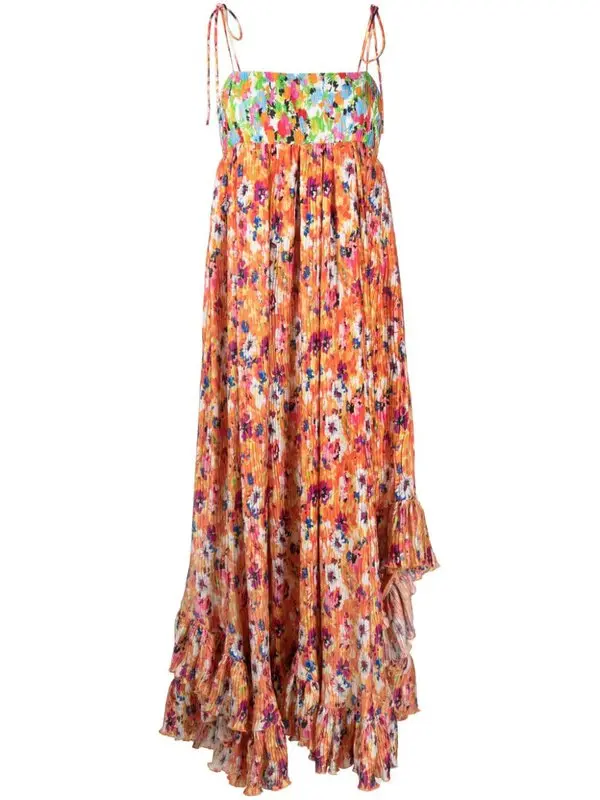 MSGM Floral Print Pleated Maxi Dress