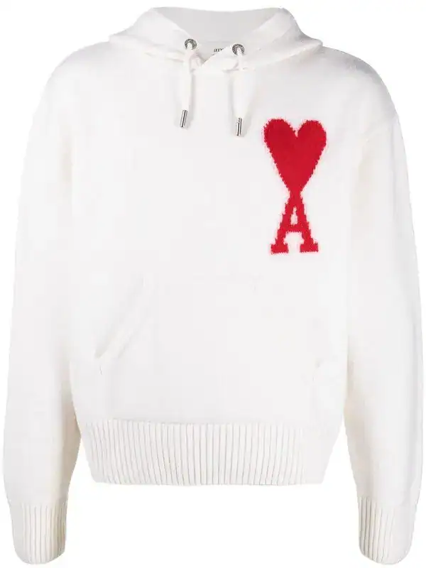 Ami Ace Of Hearts Knitted Hoodie White Editorialist