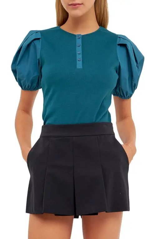 English Factory Puff Sleeve Henley - Teal