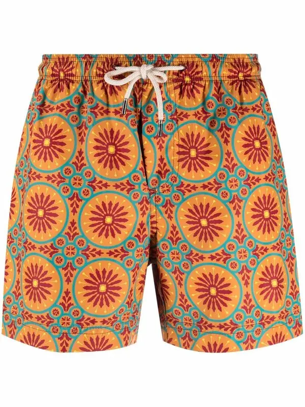 PENINSULA SWIMWEAR Geometric-pattern Swim Shorts - Orange