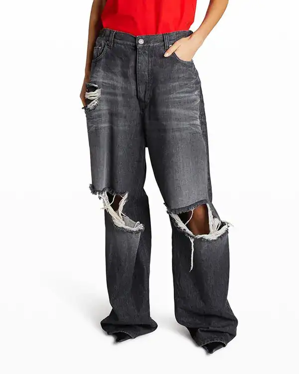 Balenciaga Distressed Baggy Twill Jeans - Noir Multi | Editorialist
