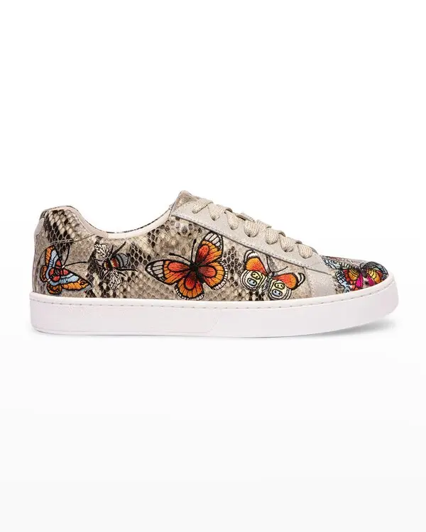 Johnny Was Butterfly Snake-Embossed Leather Sneakers Multi