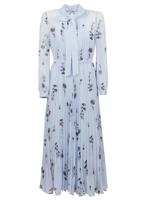 Self-Portrait Blue Floral Silhouette Chiffon Midi Dress - Light Blue |  Editorialist
