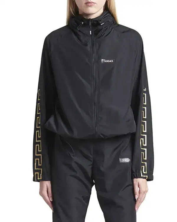 Versace Iconic Greca Hooded Track Jacket - Black | Editorialist