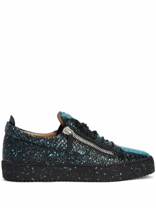 Giuseppe Zanotti Frankie Snakeskin-Textured Sneakers In Blue 65