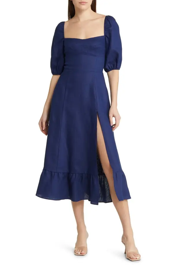 Reformation Belgium Linen Midi Dress In Danube - 60% Off | Editorialist