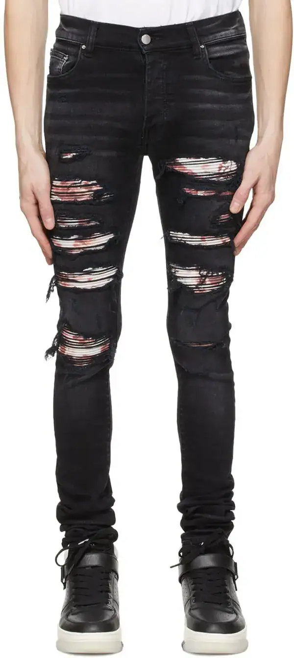 Amiri Blue Bandana Thrasher Jeans In Aged Black-12 Oz Ita 55