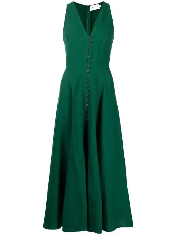 Three Graces London Rose Linen Midi Dress In Green - 50% Off | Editorialist