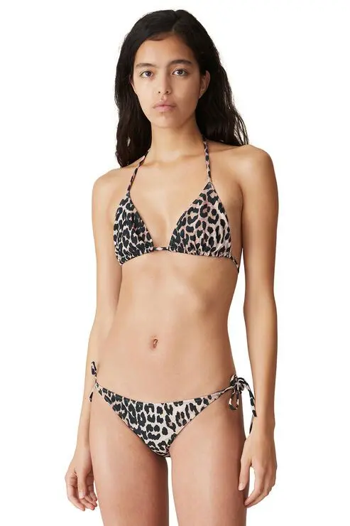 Ganni Recycled Printed Swimwear String Bikini Top Leopard