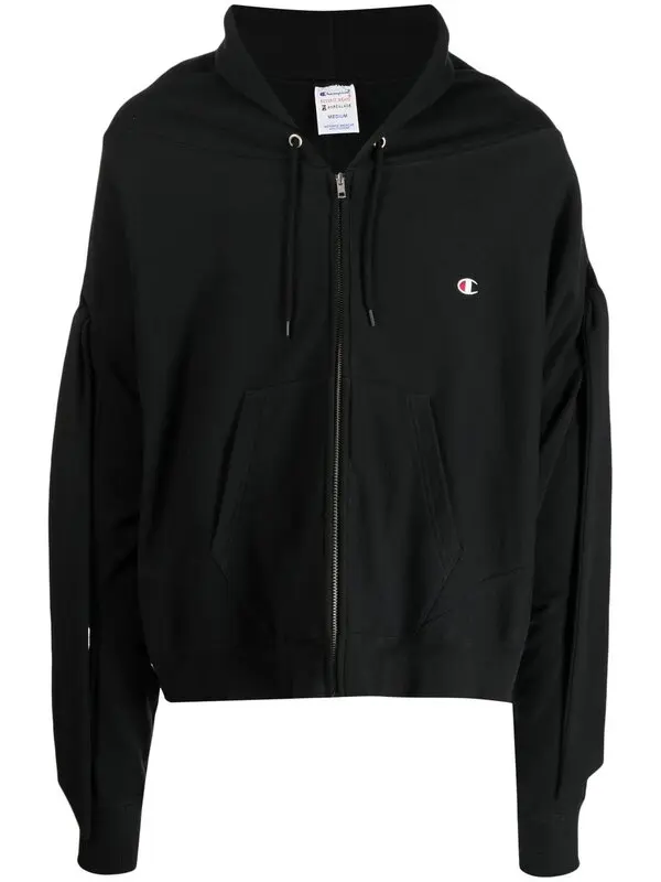 Anrealage Draped Sleeve Drawstring Hoodie - Black
