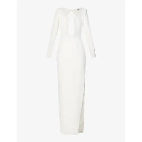 knee length dresses for ladies Velvet Long Sleeve Maxi Dress in Ivory main image 0