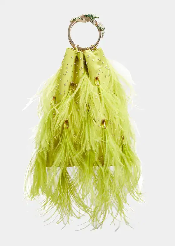 Valentino Garavani Glam Feathers Embellished Clutch Bag Verde