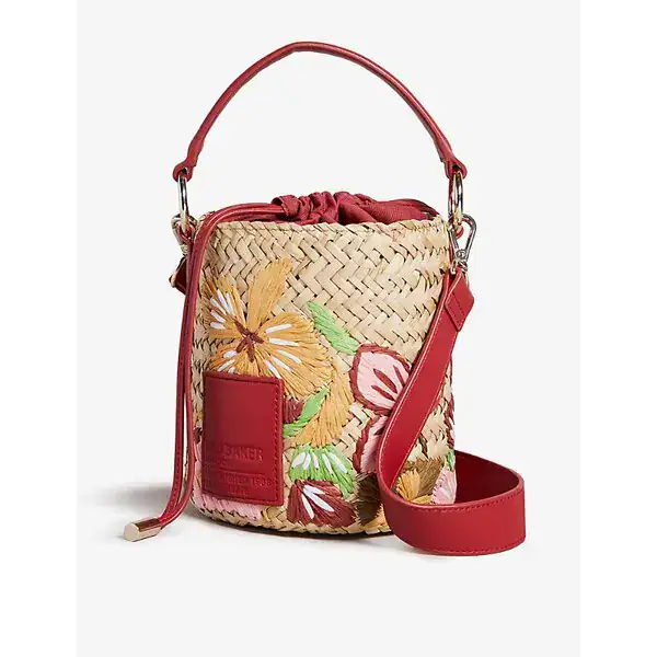 Ted Baker London Appita Appleseed-Embroidered Straw Bucket Bag