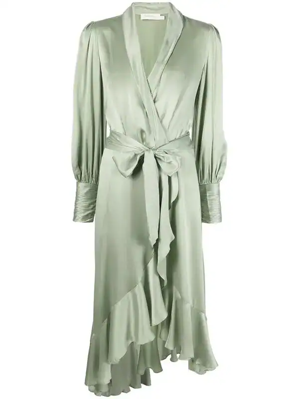 Zimmermann Pleated Silk Wrap Dress - Green | Editorialist