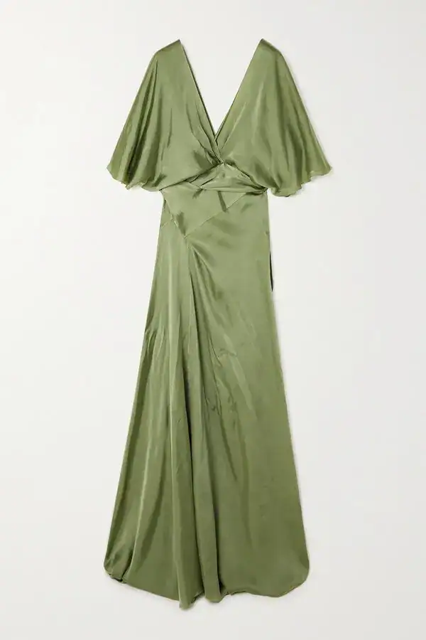 Cortana Martina Cupro-Satin Maxi Wrap Dress In Green - 30% Off |  Editorialist