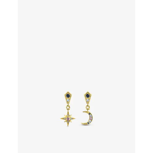 THOMAS SABO Royalty Star And Moon 18ct Yellow Gold-plated Sterling-silver And Multi-stoned Drop Earrings