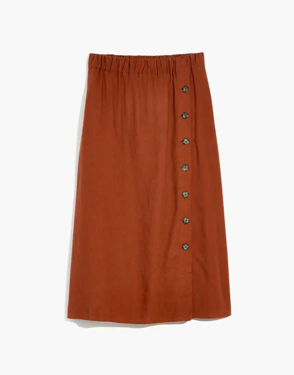 Madewell Linen-Blend Side-Button Midi Skirt In Burnt Umber 66
