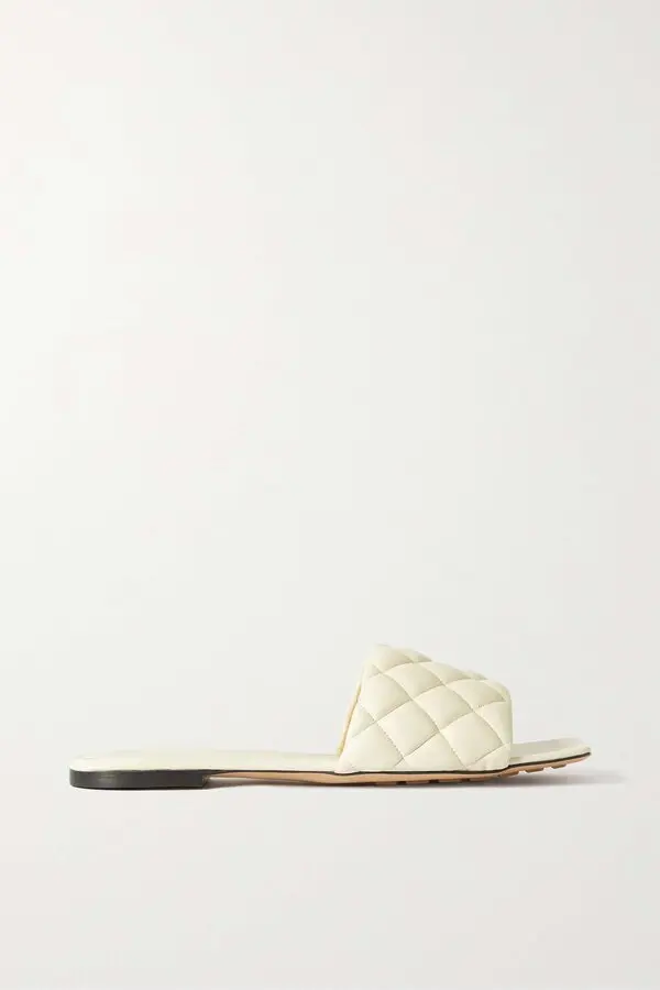 Bottega Veneta Quilted Leather Slides Cream Editorialist - Main Image