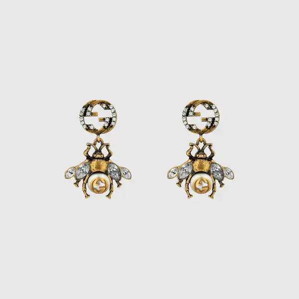 Gucci Bee Earrings With Interlocking G Gold-Toned Metal