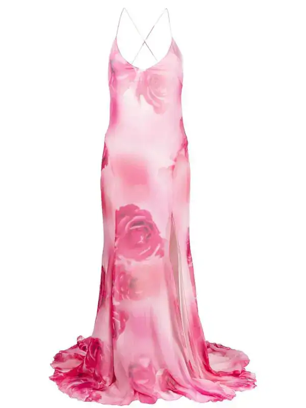 Blumarine Rose-Print Silk Gown In Pink - 44% Off | Editorialist