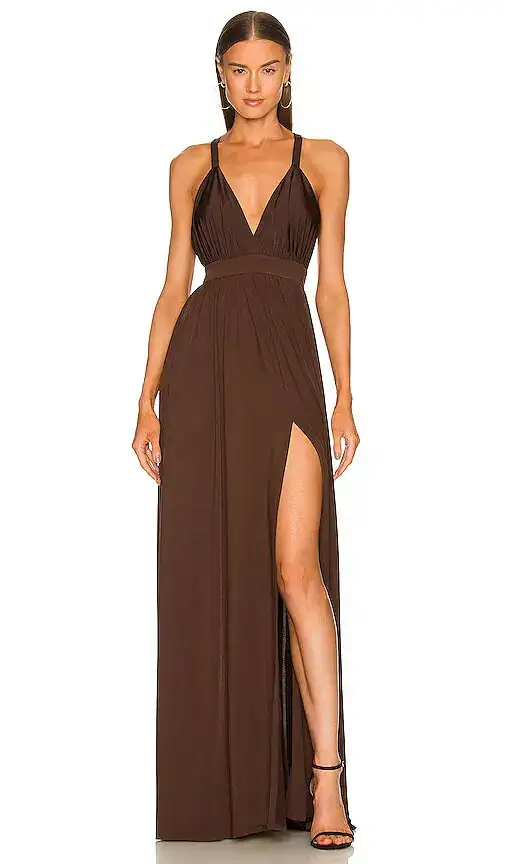 Michael Costello X Emmeline Maxi Dress In Brown - 30% Off | Editorialist