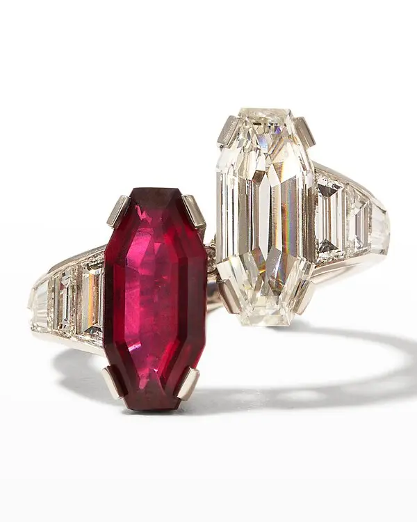BAYCO Platinum Emerald-cut Ruby And Diamond Twist Ring - One-color ...