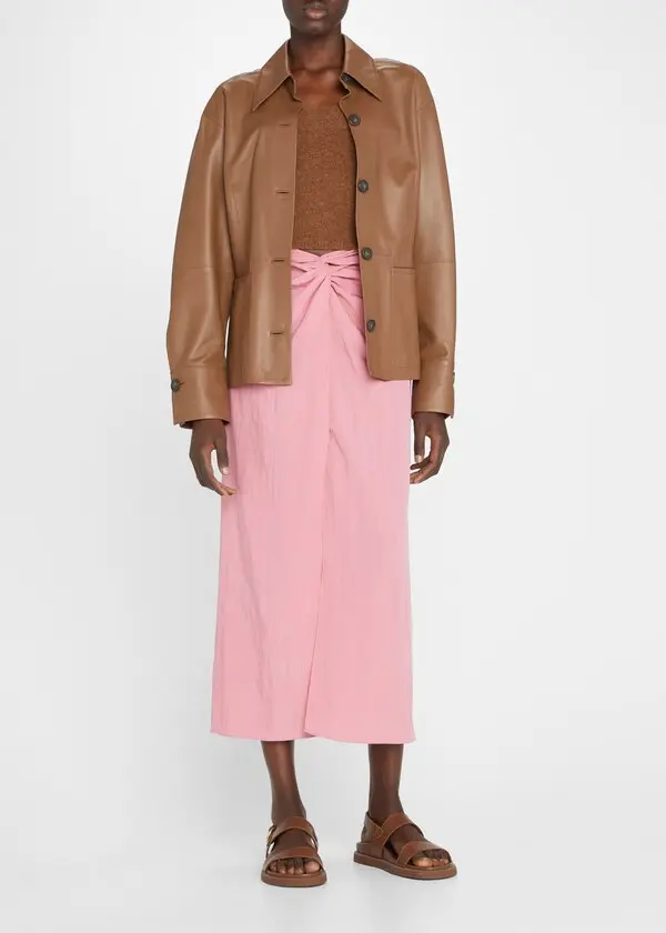 Vince Sculpted Leather Shirt Jacket In Hazelnut - 60% Off